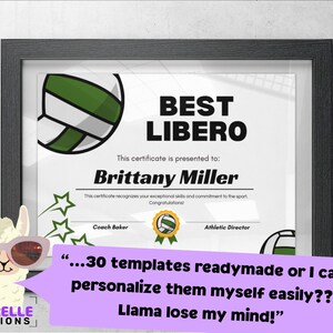 End of Season Volleyball Awards, Editable Volleyball Award Certificates ...