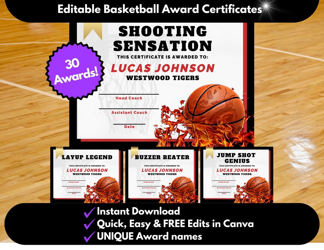 Editable Basketball Award Certificate || Team Awards || Award ...