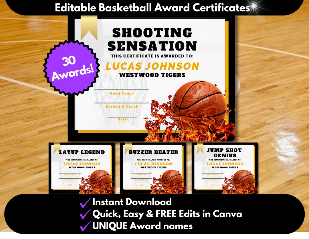 Editable Basketball Award Certificate || Team Awards || Award ...
