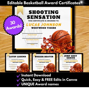 Editable Basketball Award Certificate || Team Awards || Award ...