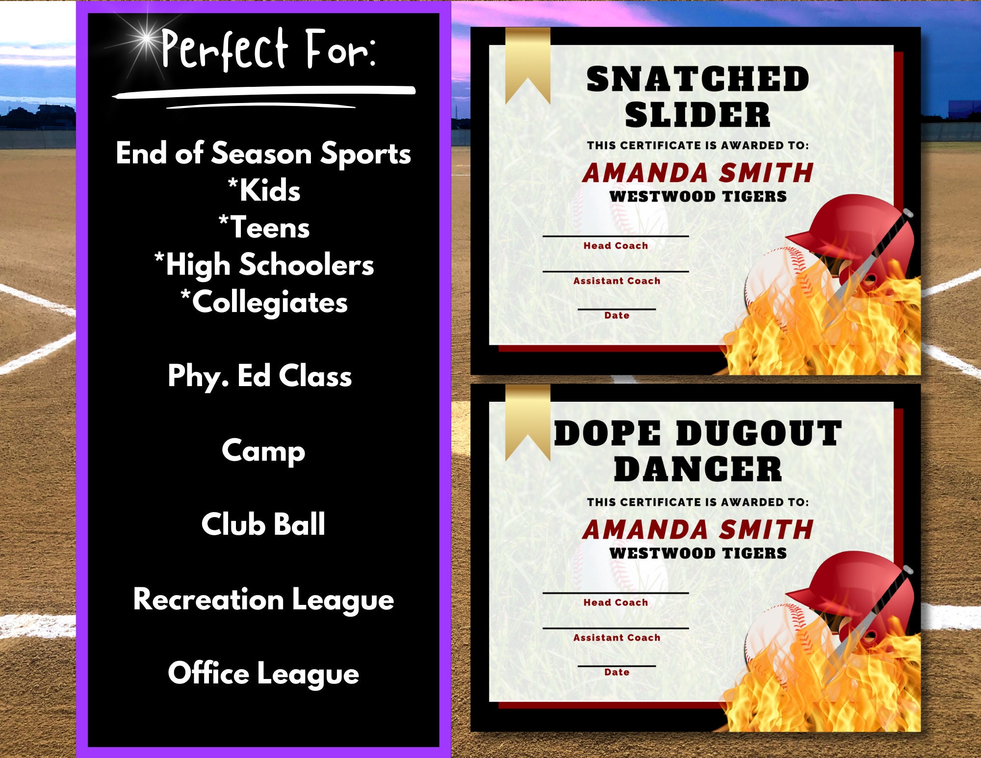 Editable Softball Award Certificate || End of Season Softball Awards ...