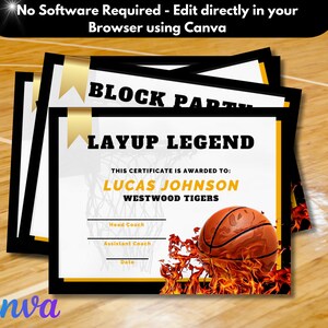 Editable Basketball Award Certificate || Team Awards || Award ...