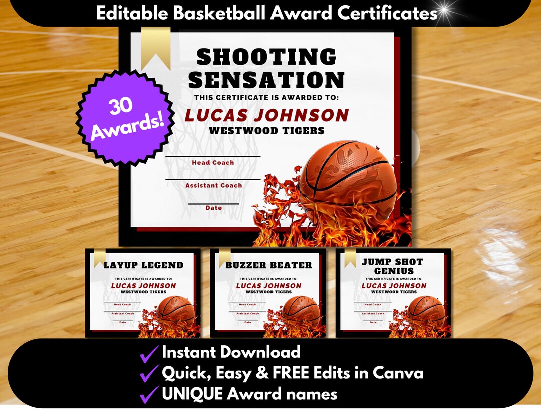 Editable Basketball Award Certificate || Team Awards || Award ...