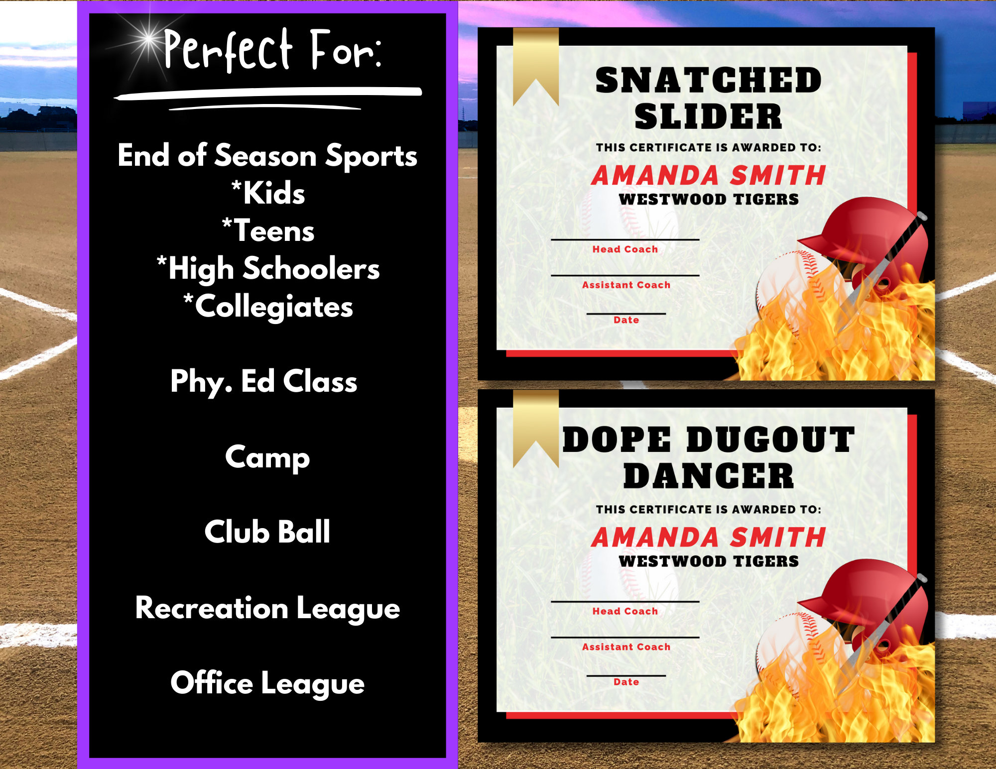 Editable Softball Award Certificate || End of Season Softball Awards ...