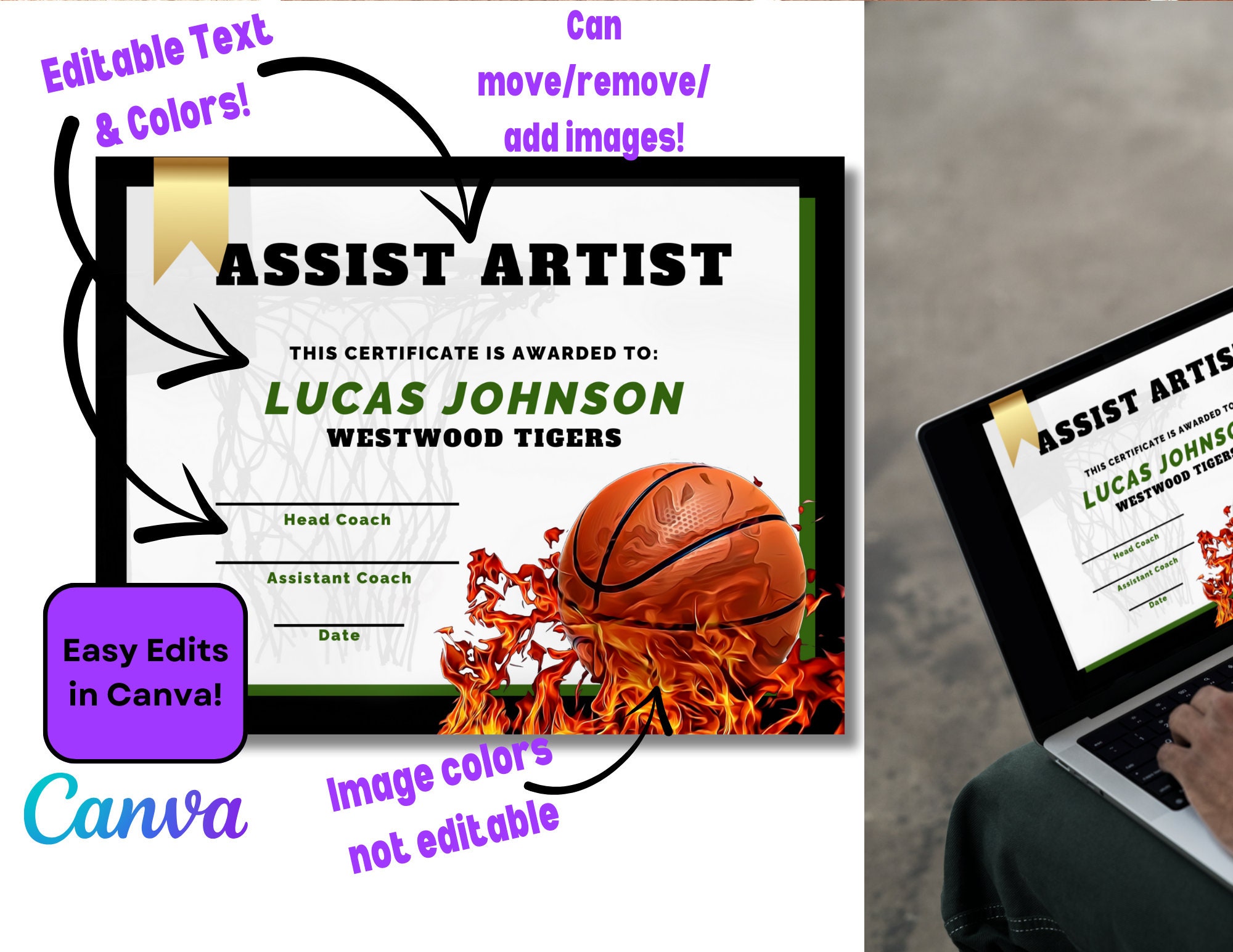 Editable Basketball Award Certificate Team Awards Award Certificate ...