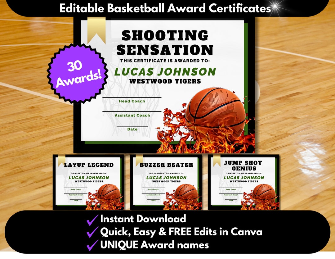 Editable Basketball Award Certificate || Team Awards || Award ...
