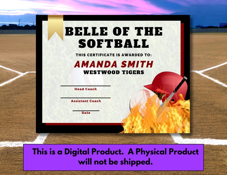 Editable Softball Award Certificate || End of Season Softball Awards ...