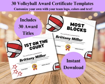 End of Season Volleyball Awards, Editable Volleyball Award Certificates ...