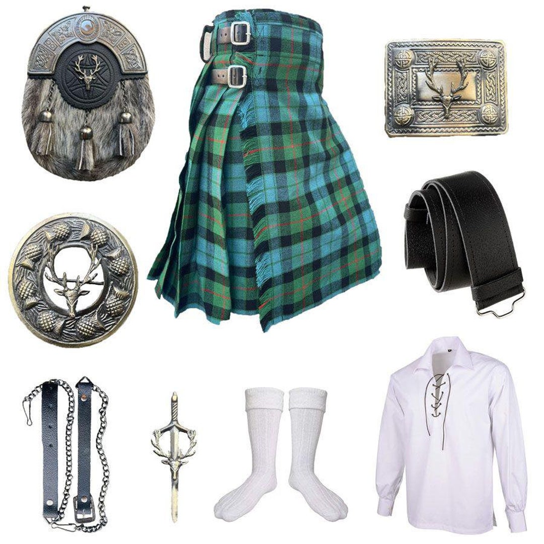 Men,s Scottish Kilt Set Traditional Stag Head Tartan Kilt Outfit 9 ...
