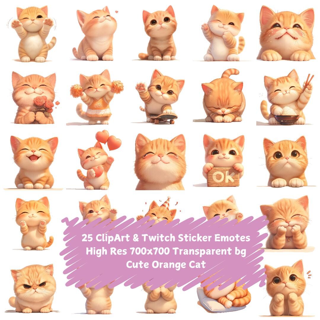 25 Cute Orange Cat, Twitch Sticker Emote, Transparent PNG, Clipart ...
