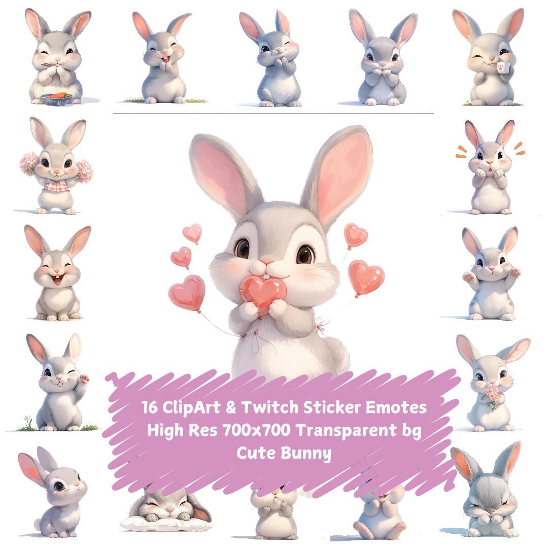 16 Cute Rabbit Bunny, Twitch Sticker Emote, Transparent PNG, Clipart ...