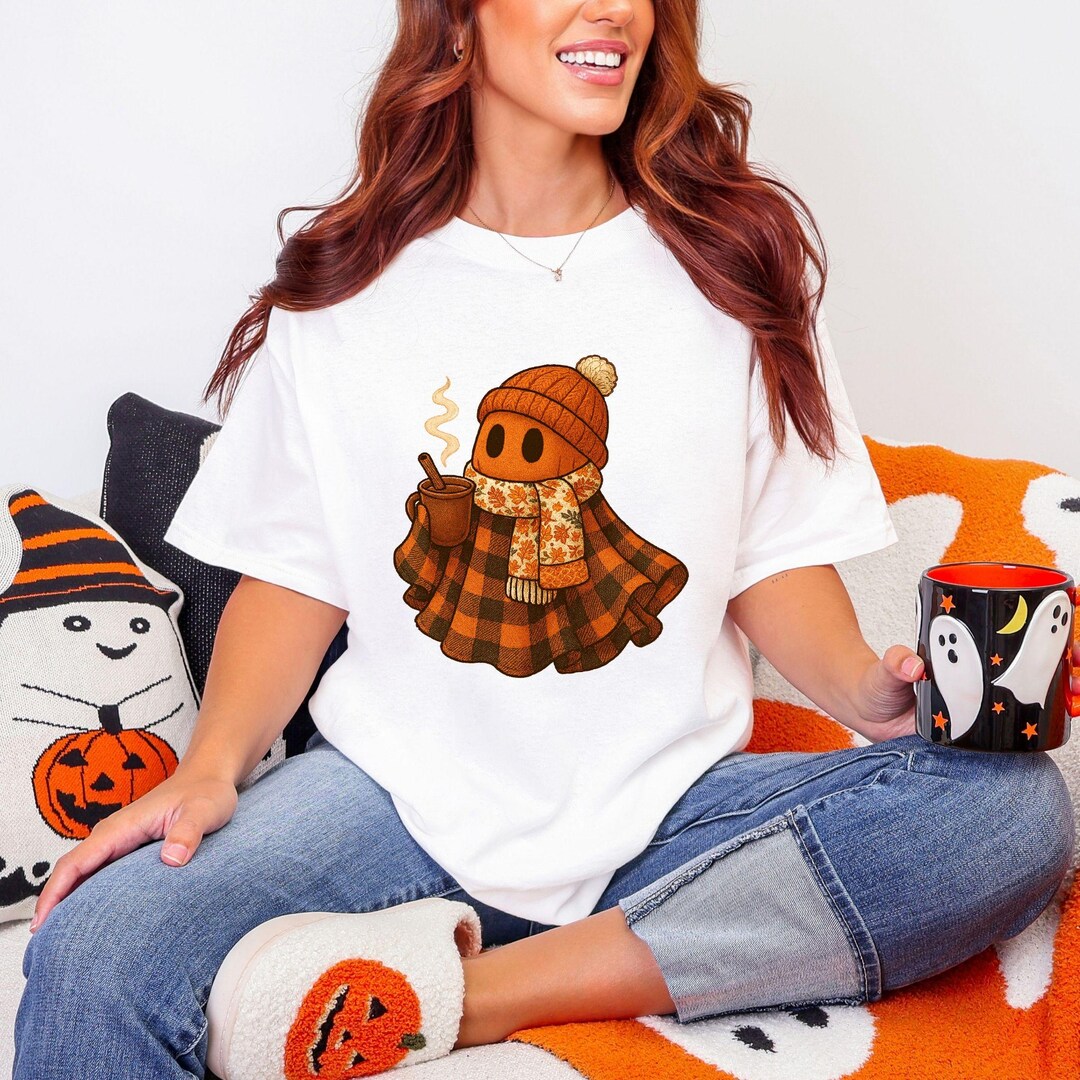 Flannel Halloween Ghost, Fall Autumn Aesthetic, Sweater Weather Tee ...