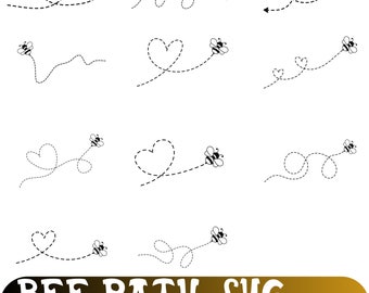 Bee Path Bundle SVG PNG Files for Cutting Machines, Digital Clipart ...