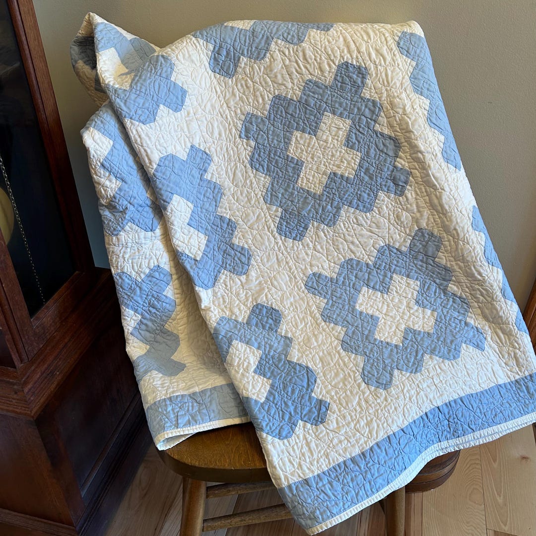 Vintage Blue and White Chimney Sweep Quilt Coverlet Building Blocks ...