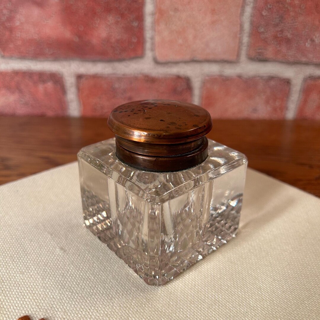 Vintage Antique Clear Glass Inkwell With Brass Lid - Etsy