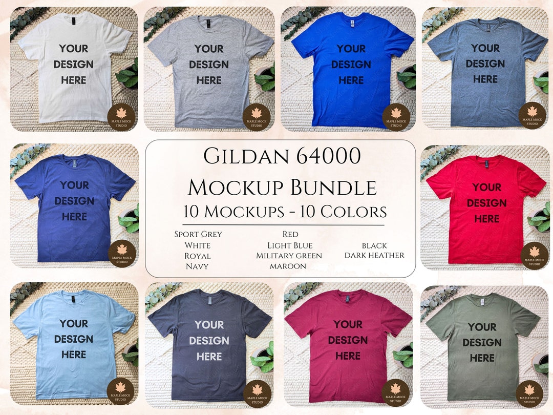 Gildan 6400 Mockup Bundle, 10 Flat Lay Gildan Softstyle Mockups, Real ...
