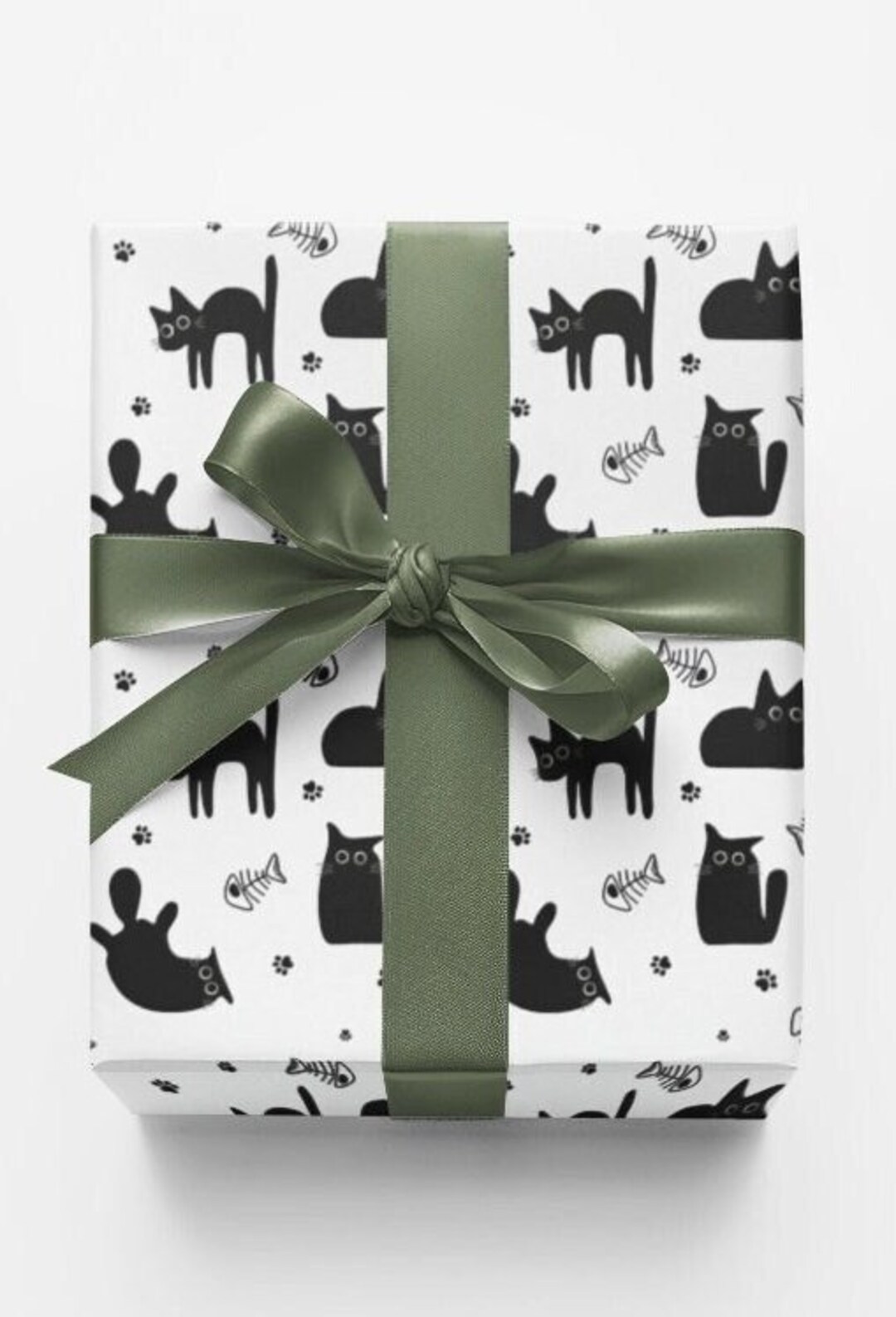 Black Cat Wrapping Paper Paw Fish Bones - Etsy