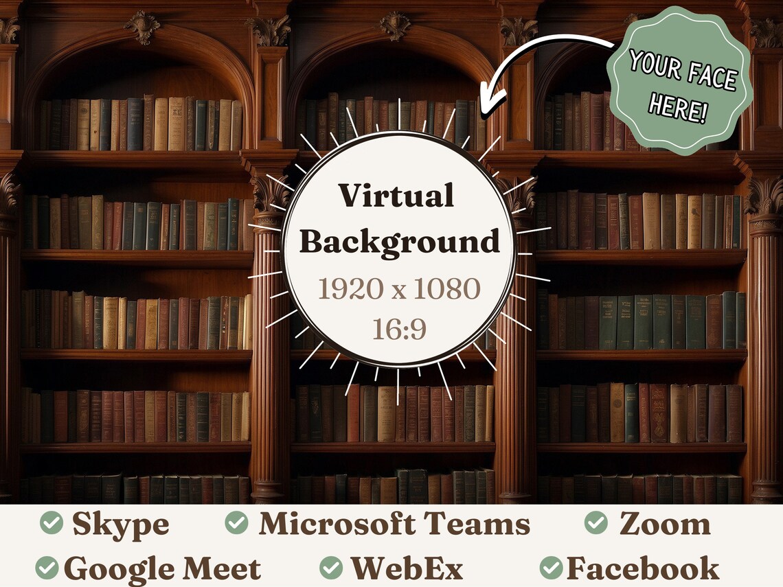 Library Bookshelf Virtual Background HD Quality - Etsy