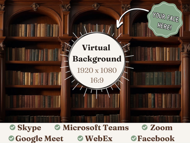 Library Bookshelf Virtual Background | HD Quality | Personalize Your ...