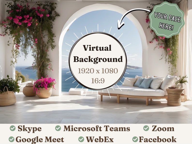 Greek Isle Resort Virtual Background | HD Quality | Personalize Your ...