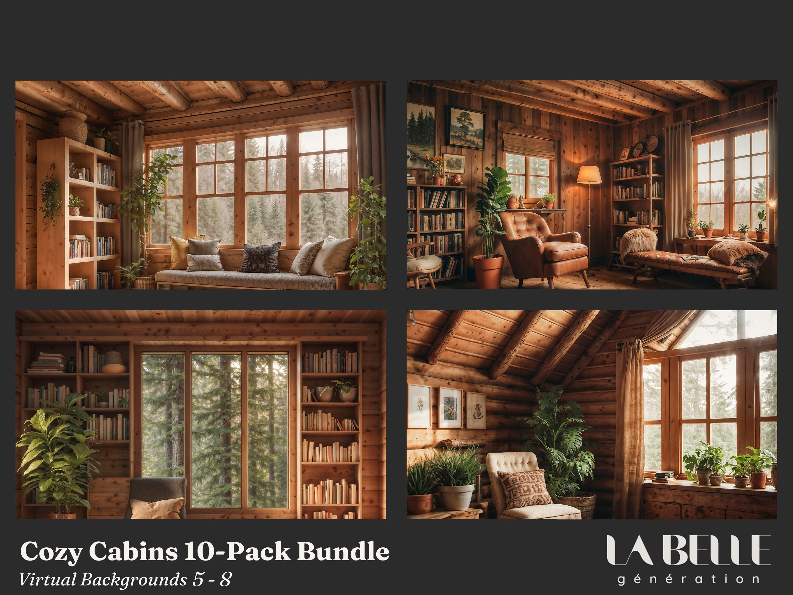 10 Cozy Cabins Virtual Background Pack, Realistic Digital Backdrop for ...