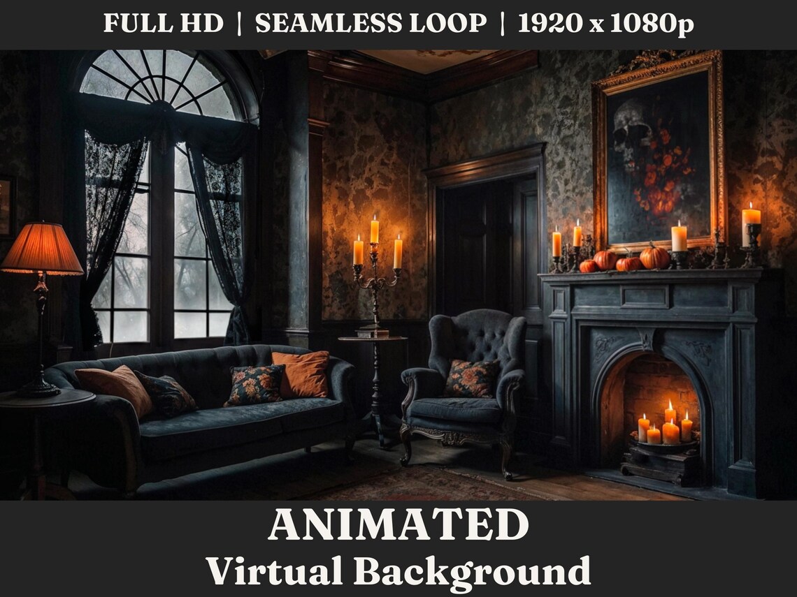 ANIMATED Haunted Victorian Mansion Background Video, Halloween Zoom ...