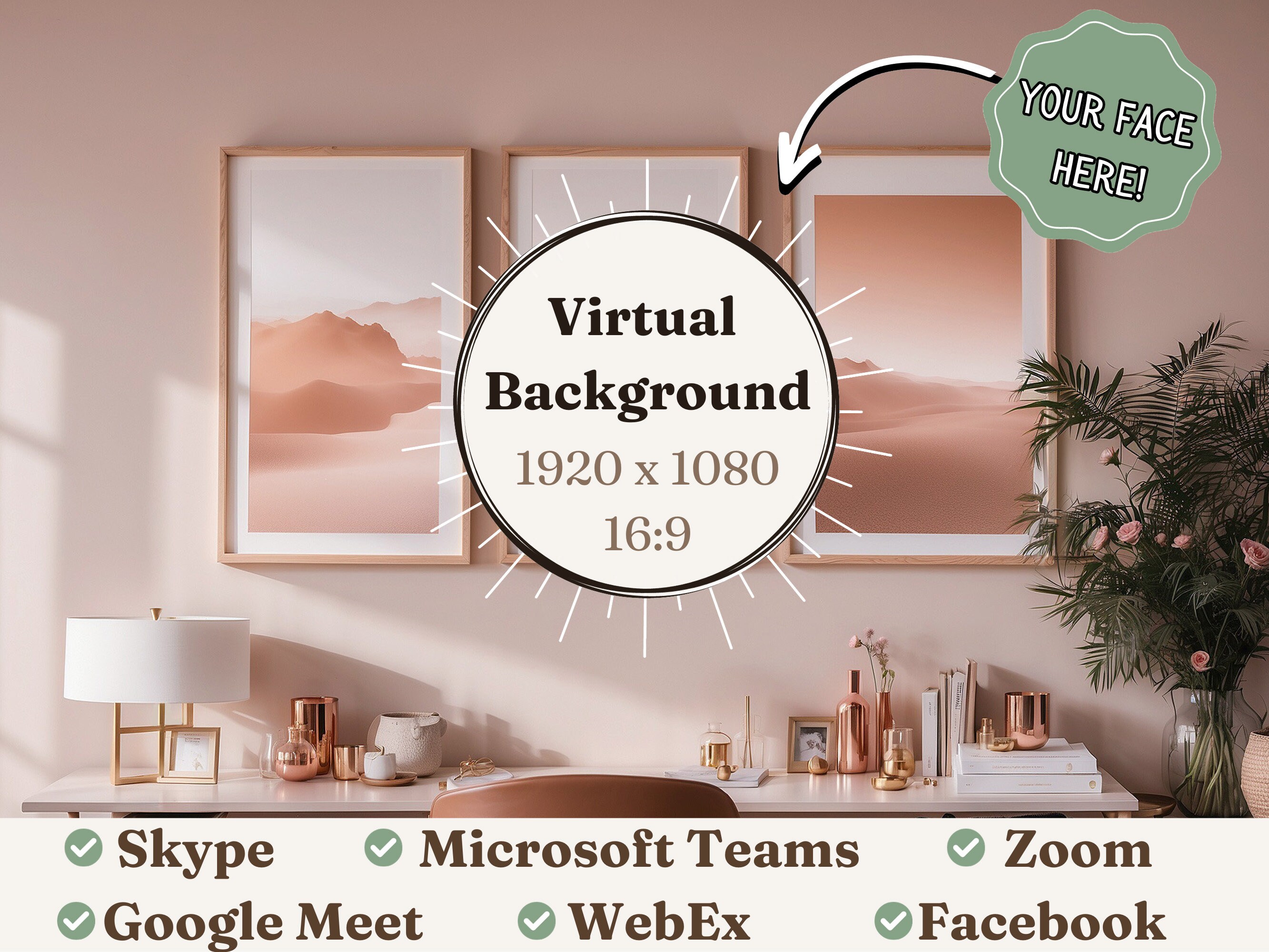 Rose Gold Office Virtual Background | HD Quality | Personalize Your ...