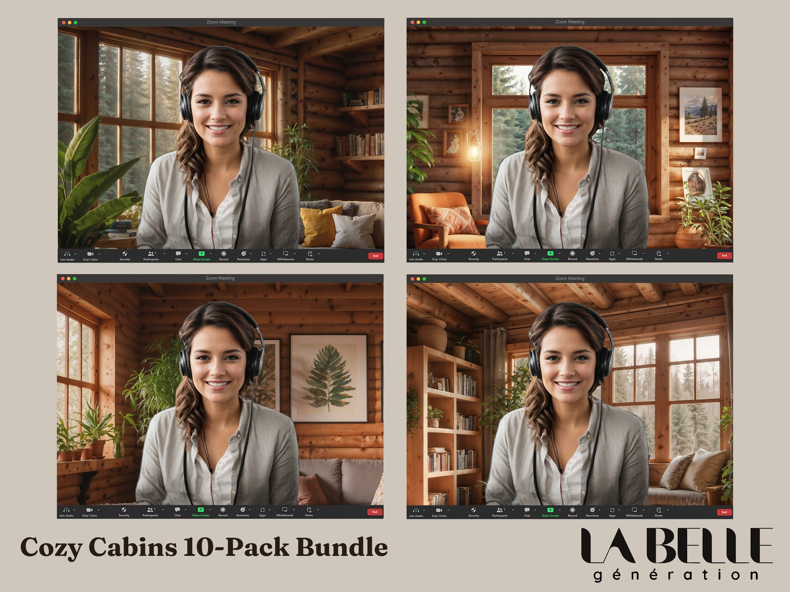 10 Cozy Cabins Virtual Background Pack, Realistic Digital Backdrop for ...