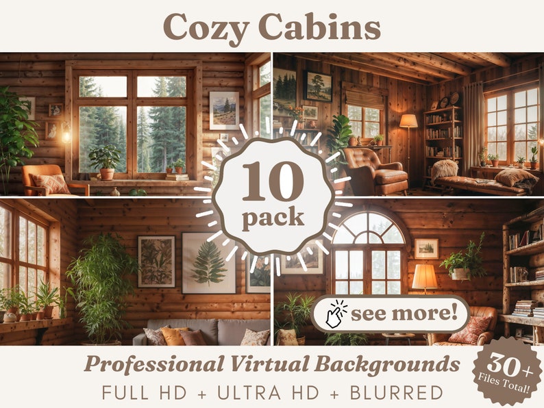 10 Cozy Cabins Virtual Background Pack, Realistic Digital Backdrop for ...