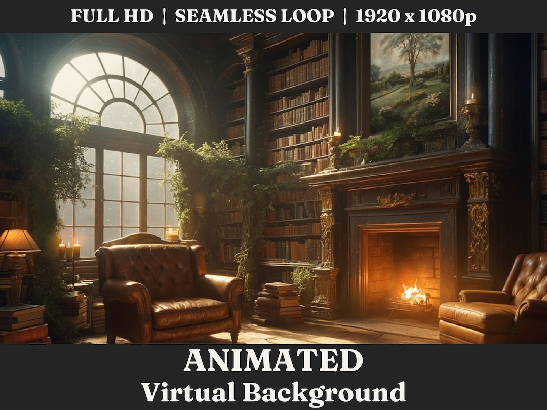 ANIMATED Cozy Magical Library Background Video, Streaming Background ...