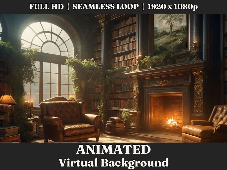 ANIMATED Cozy Magical Library Background Video, Streaming Background ...