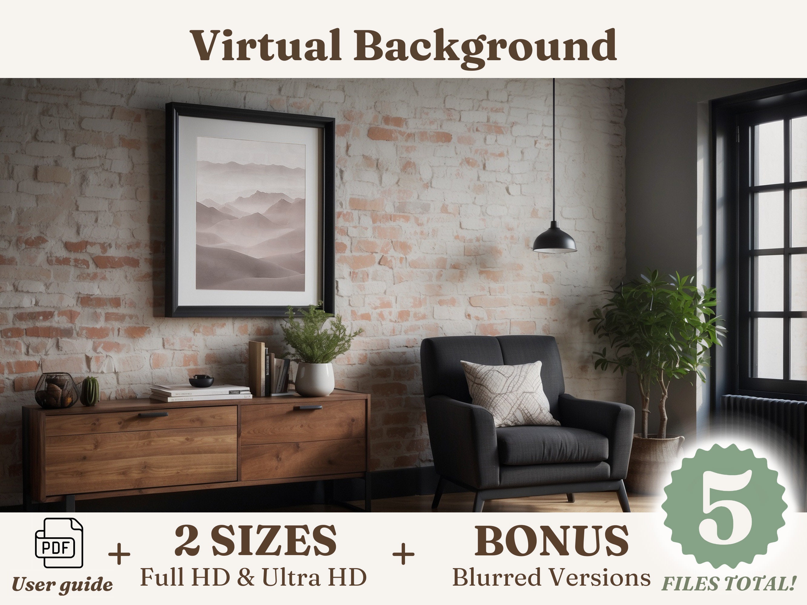 Exposed Brick Wall Virtual Background, Realistic Digital Zoom Backdrop ...