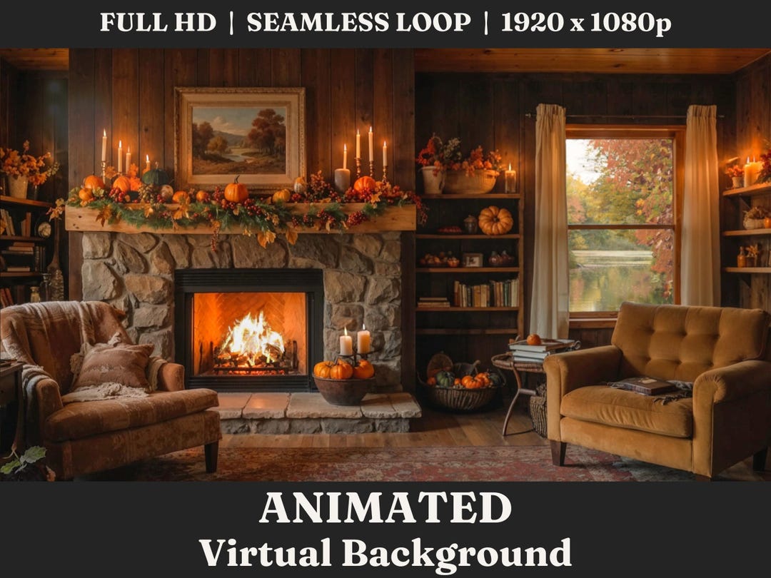 ANIMATED Cozy Thanksgiving Cabin Background Video Loop, Fall Streaming ...