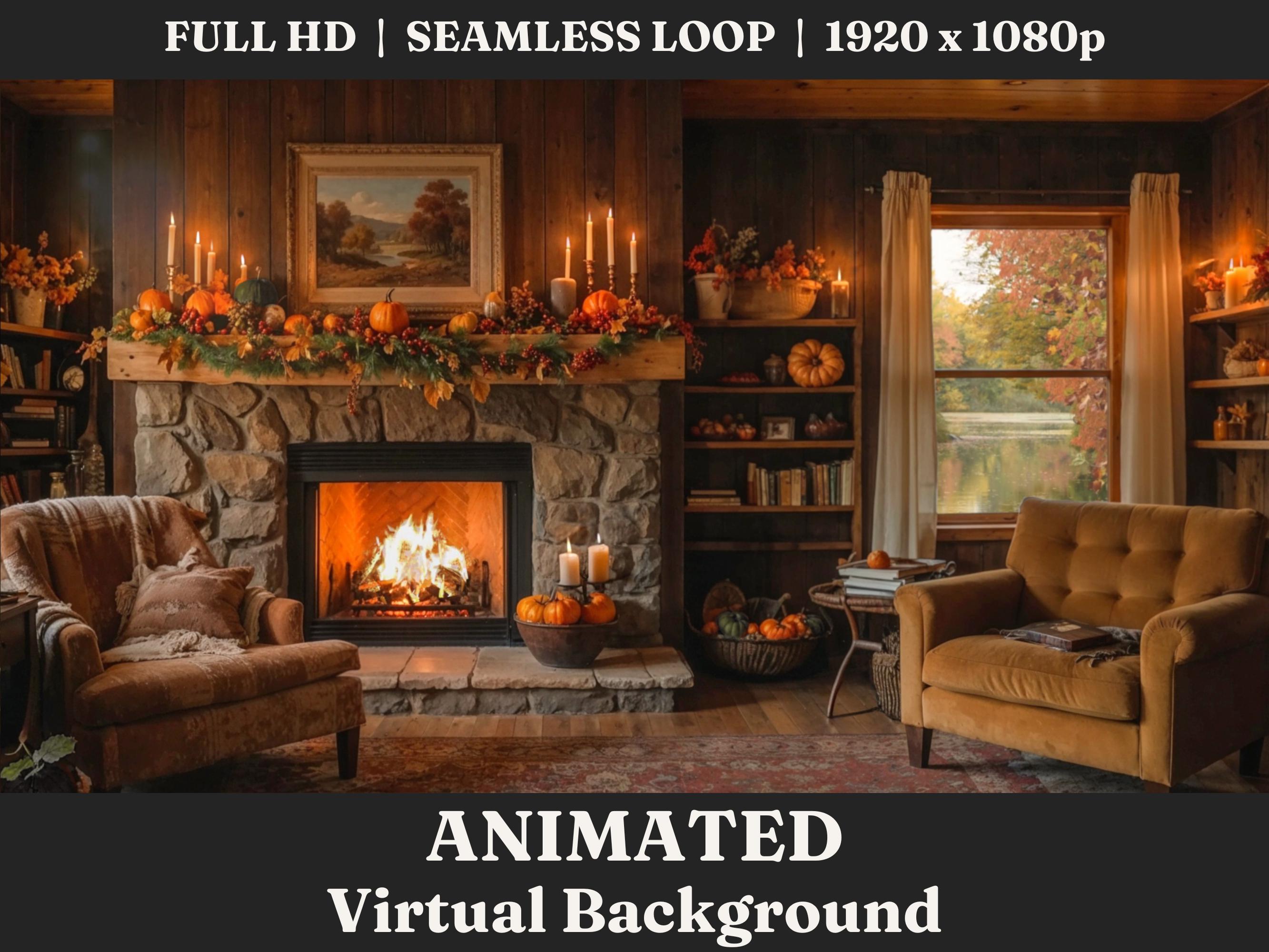 ANIMATED Cozy Thanksgiving Cabin Background Video Loop, Fall Streaming ...