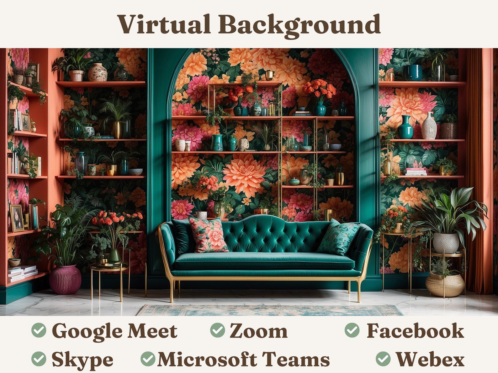 Maximalist Floral Virtual Background | HD Quality | Personalize Your ...