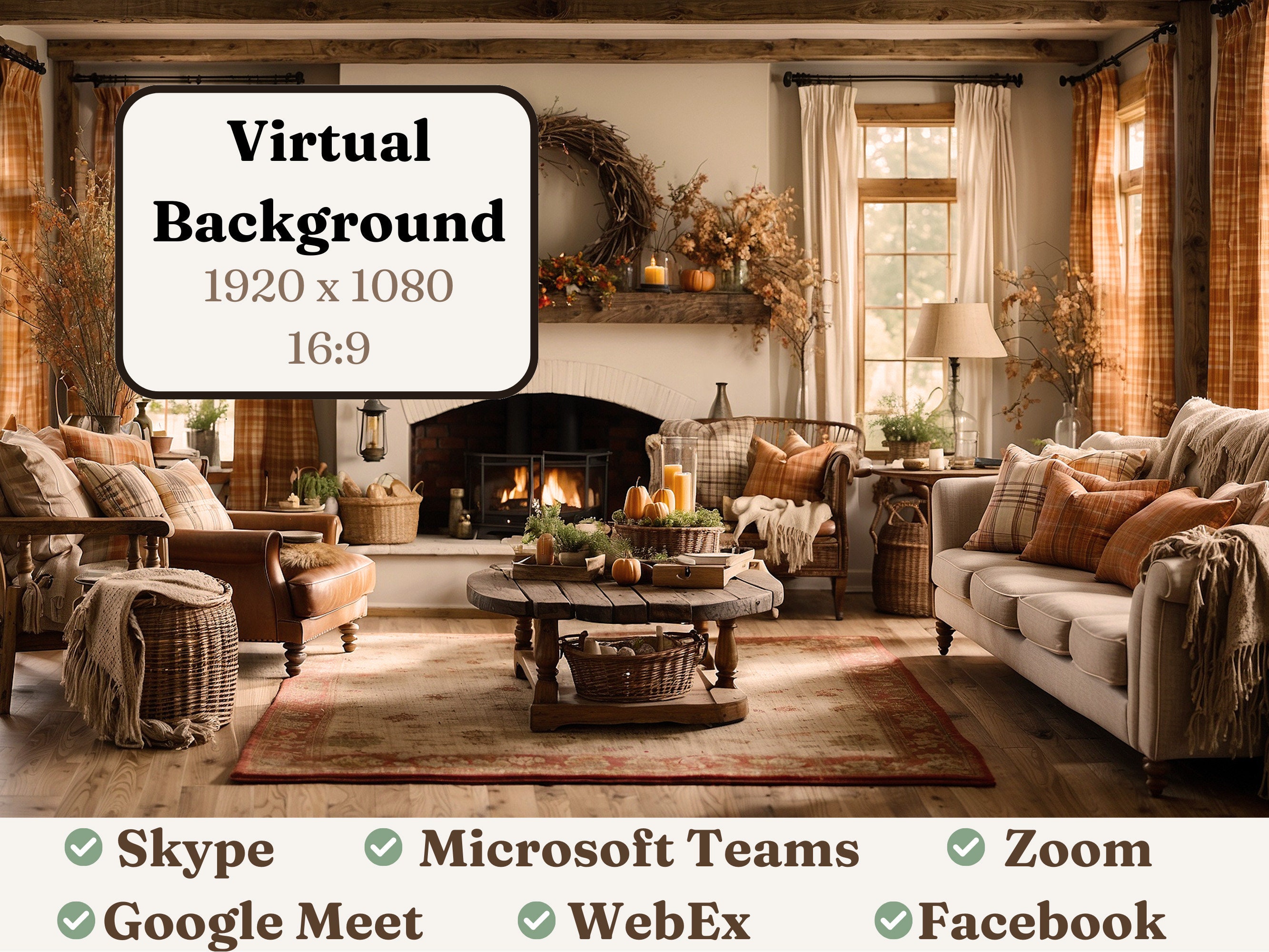 Virtual Background - Fall Living Room | HD Quality | Personalize Your ...
