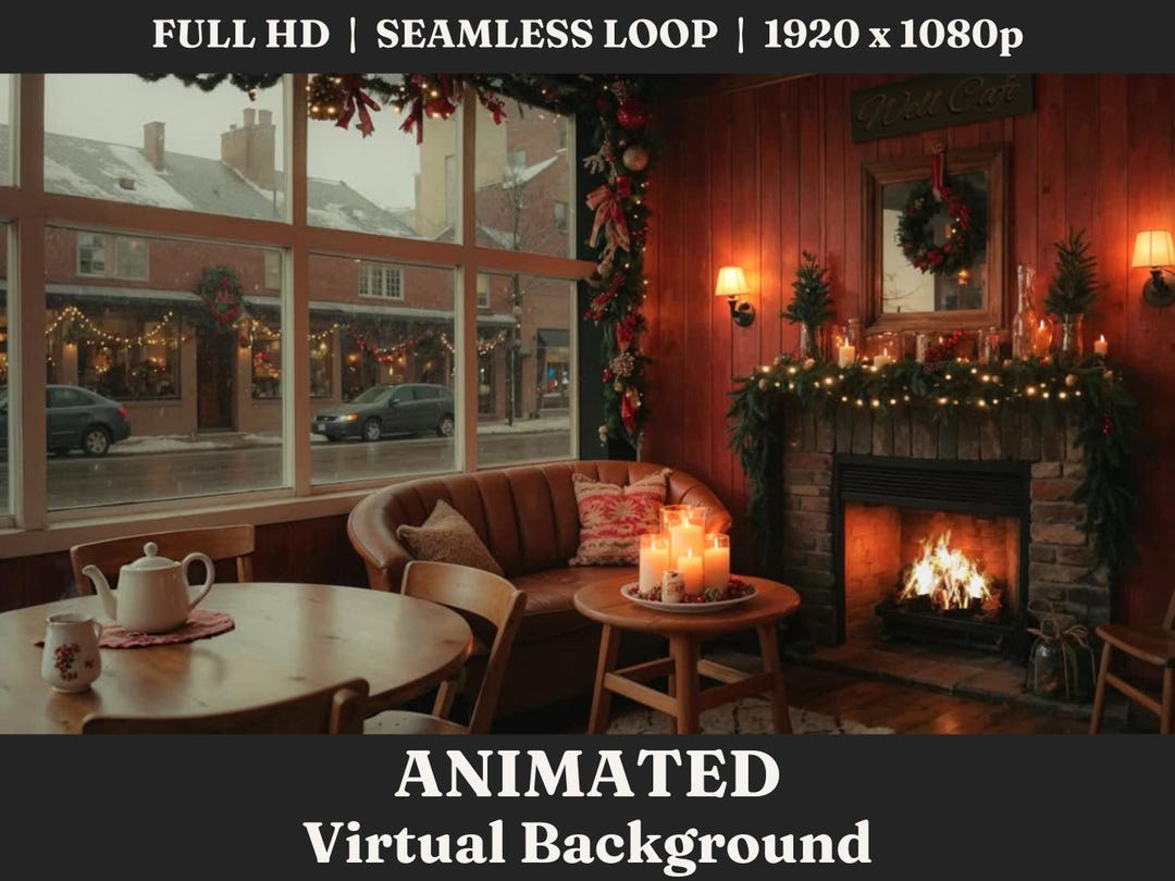 ANIMATED Cozy Christmas Cafe Background Video, Holiday Zoom Background ...