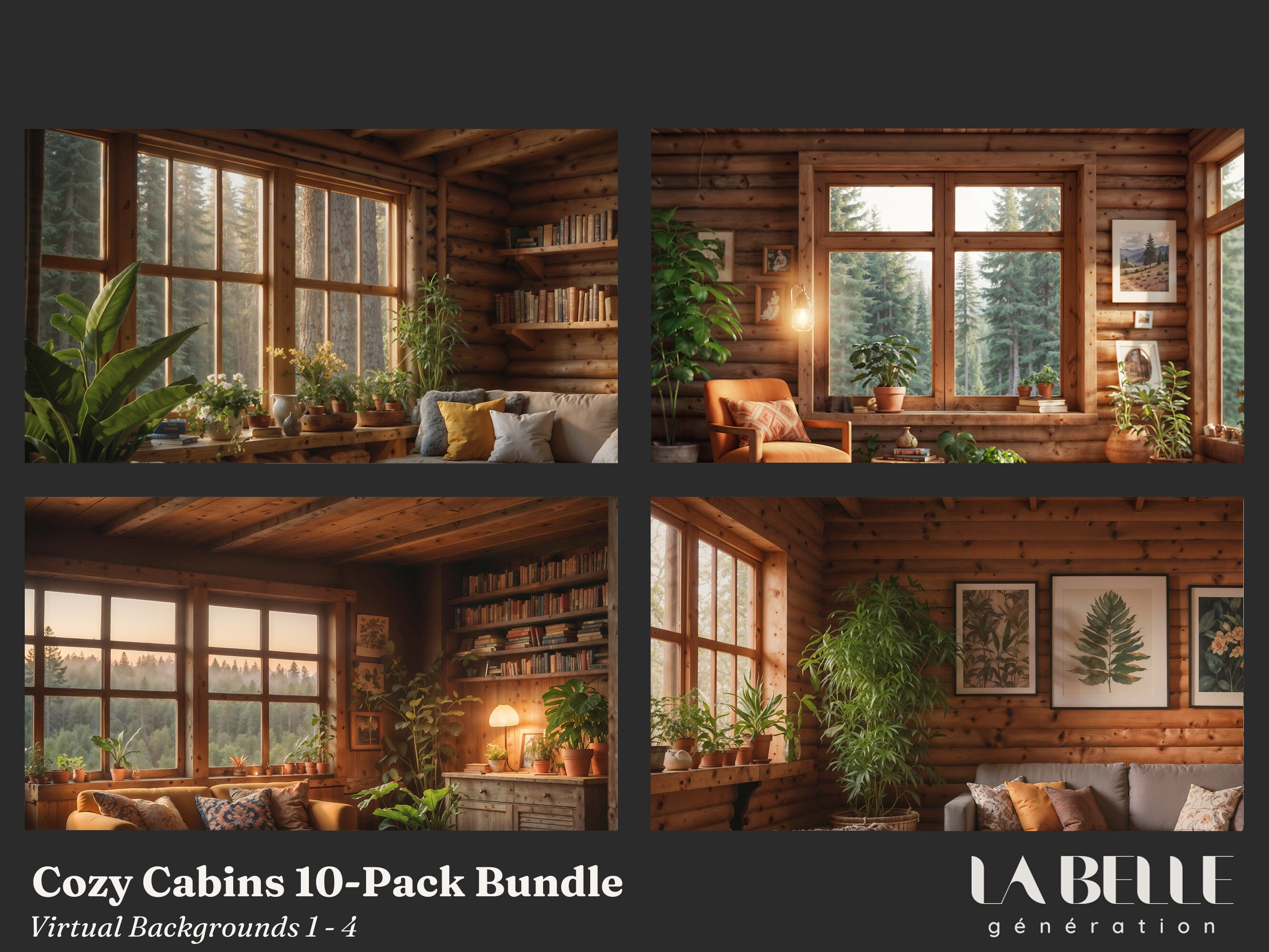 10 Cozy Cabins Virtual Background Pack, Realistic Digital Backdrop for ...