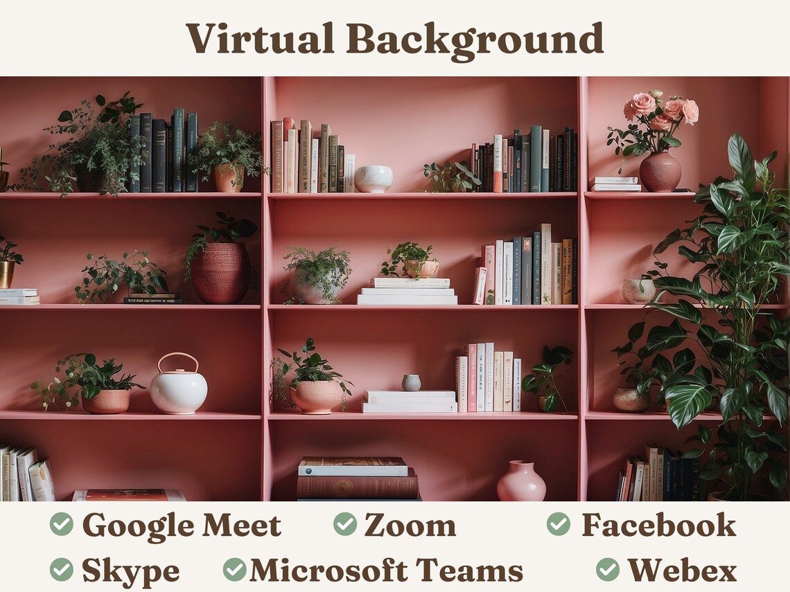 Pink Bookcase Pretty Virtual Background | HD Quality | Personalize Your ...
