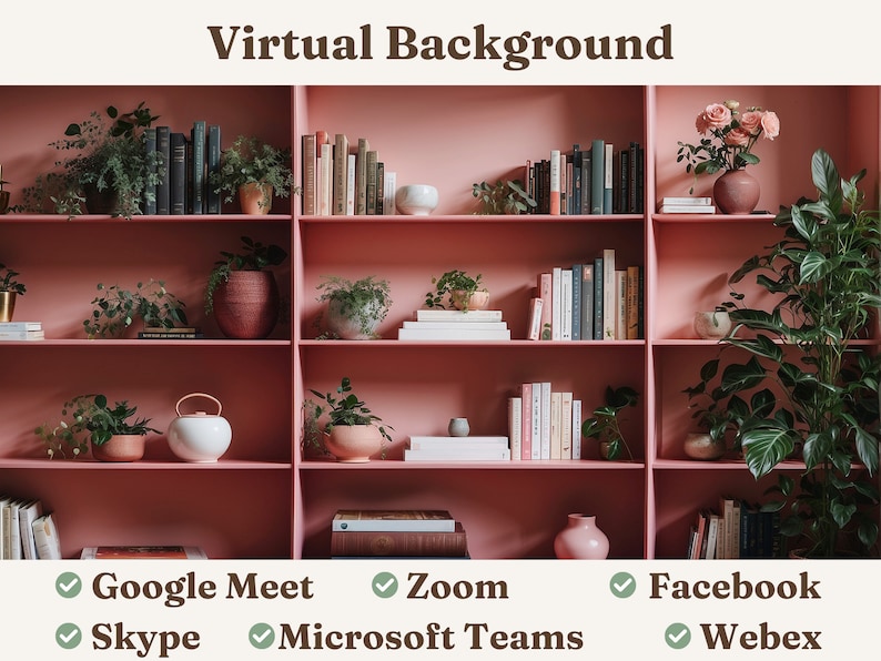 Pink Bookcase Pretty Virtual Background | HD Quality | Personalize Your ...