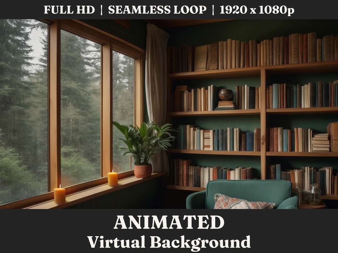 ANIMATED Cozy Rainy Library Background Video, Streaming Background Loop ...