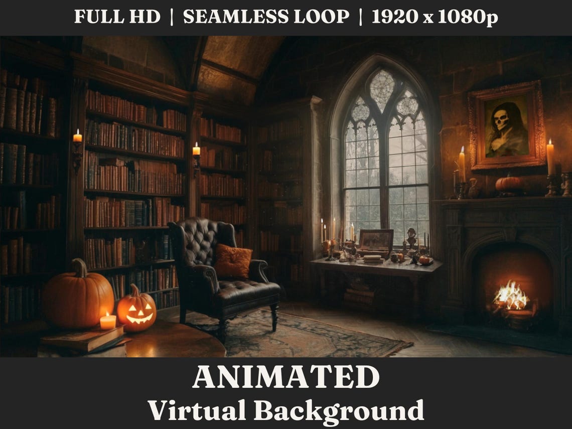 ANIMATED Gothic Halloween Library Background Video Streaming Background ...