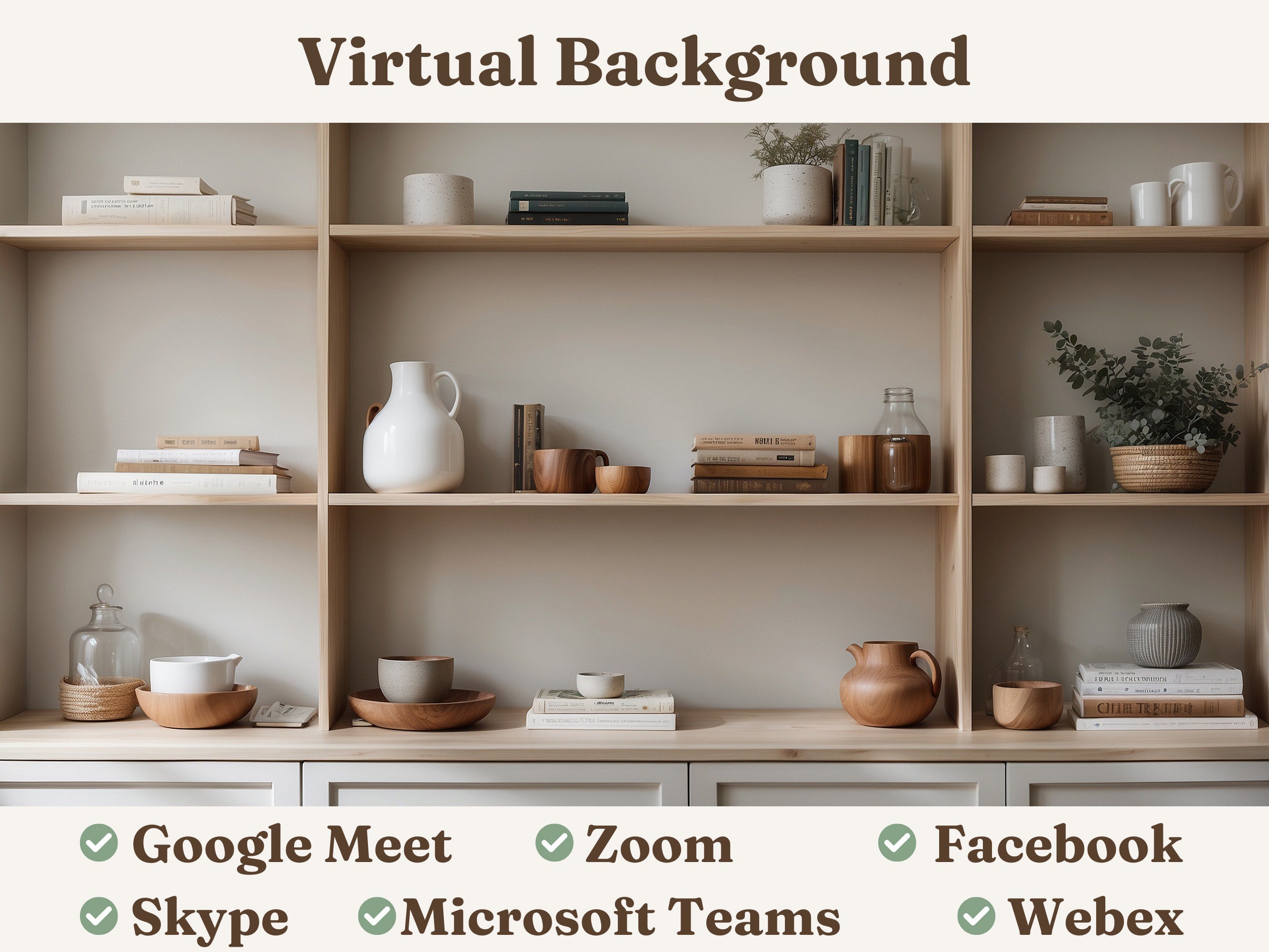 Calm Neutral Shelf Virtual Background | HD Quality | Personalize Your ...