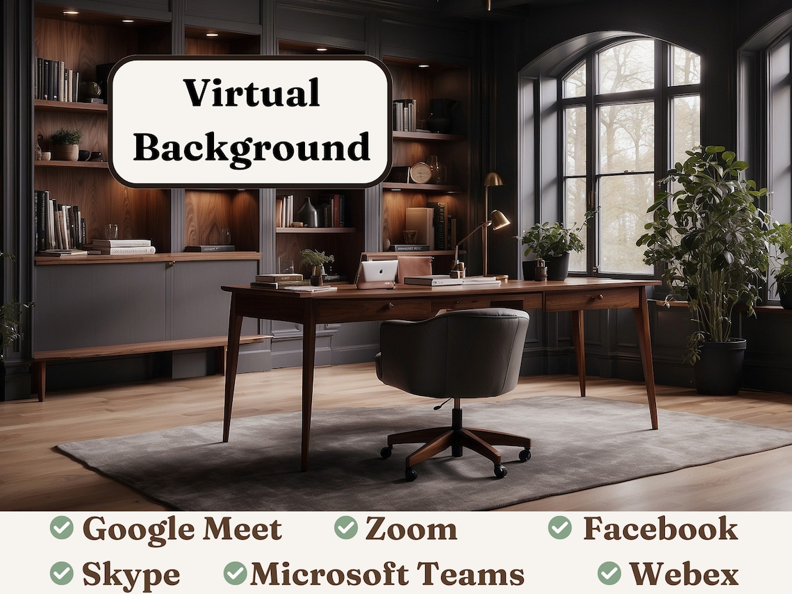 Virtual Background - Moody Dark Study | HD Quality | Personalize Your ...