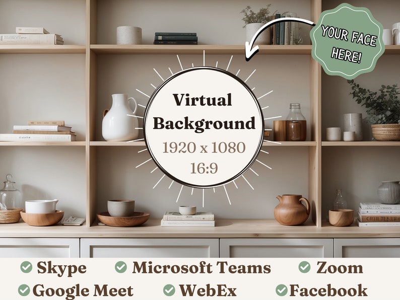 Calm Neutral Shelf Virtual Background | HD Quality | Personalize Your ...