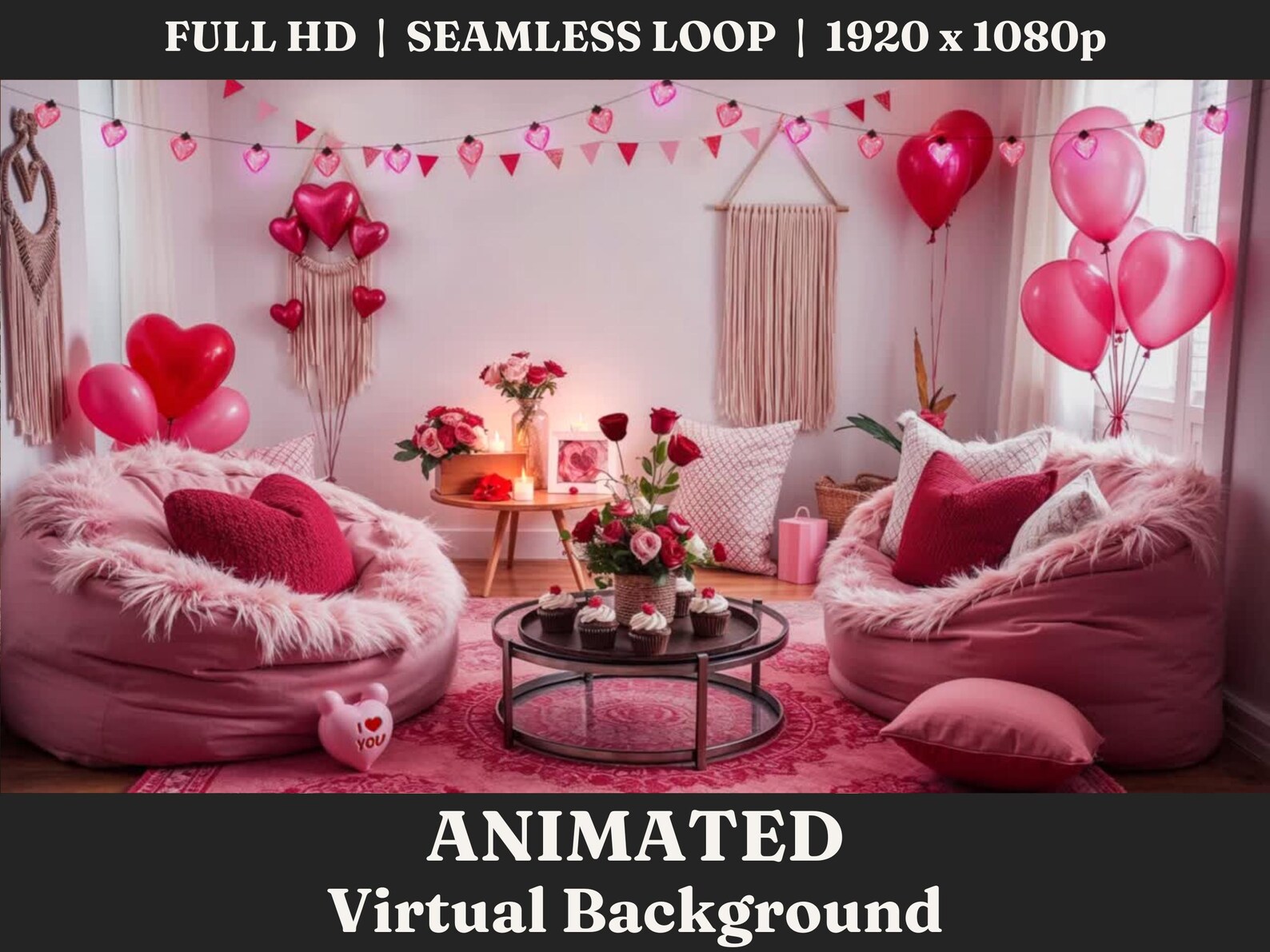 ANIMATED Pink Valentines Day Background Video, Cute Galentine Zoom ...