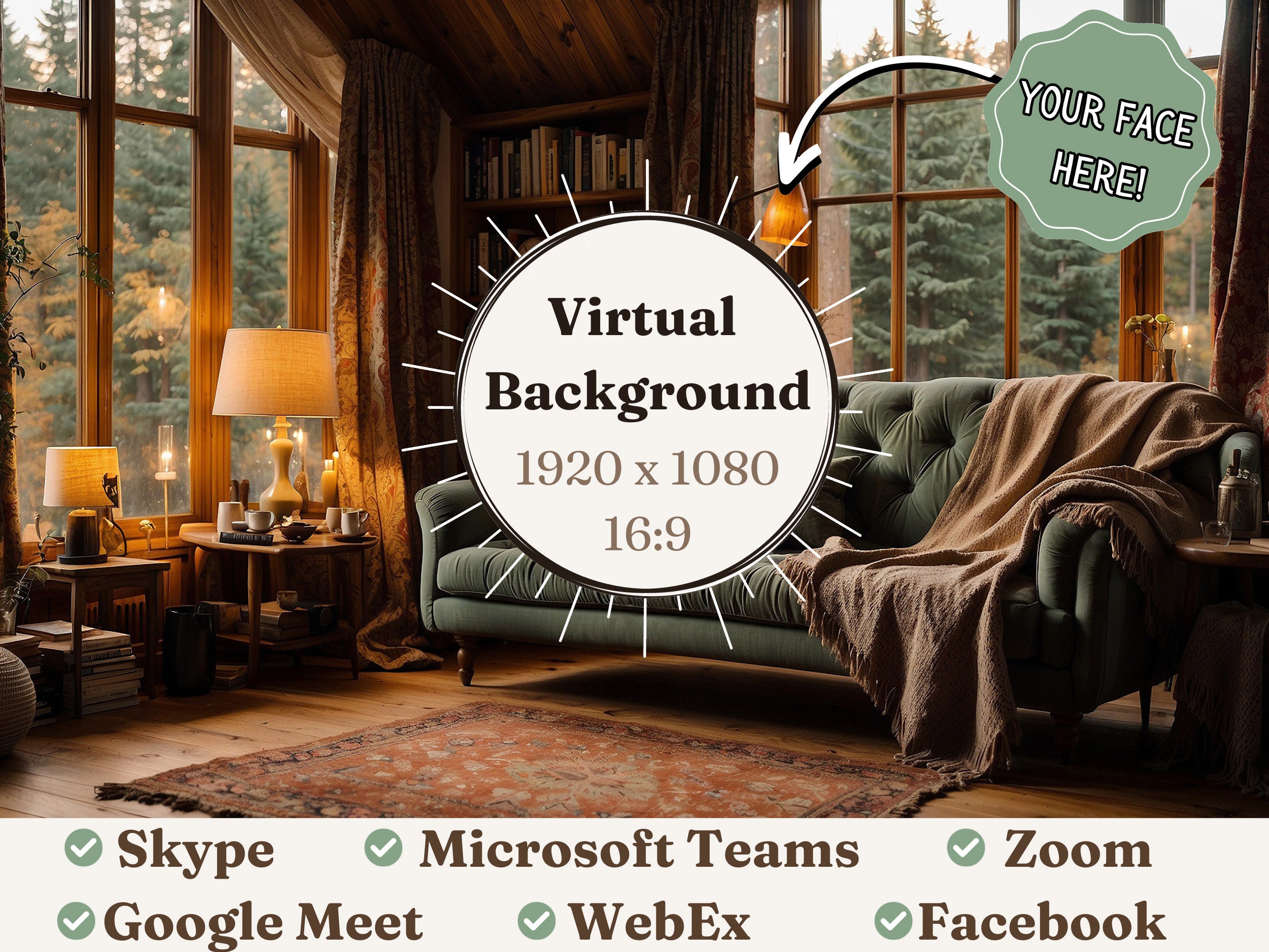 Virtual Background Warm Woodland Cabin HD Quality - Etsy