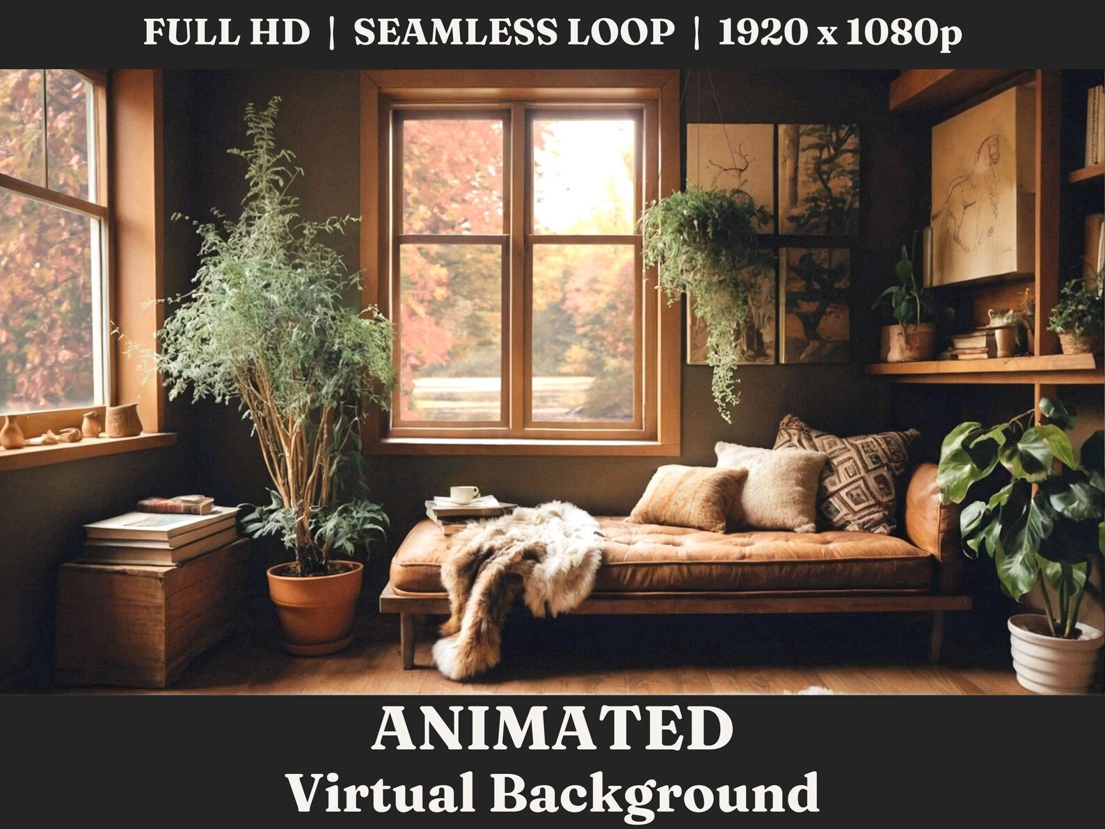 ANIMATED Cozy Fall Reading Nook Background Video, Streaming Background ...