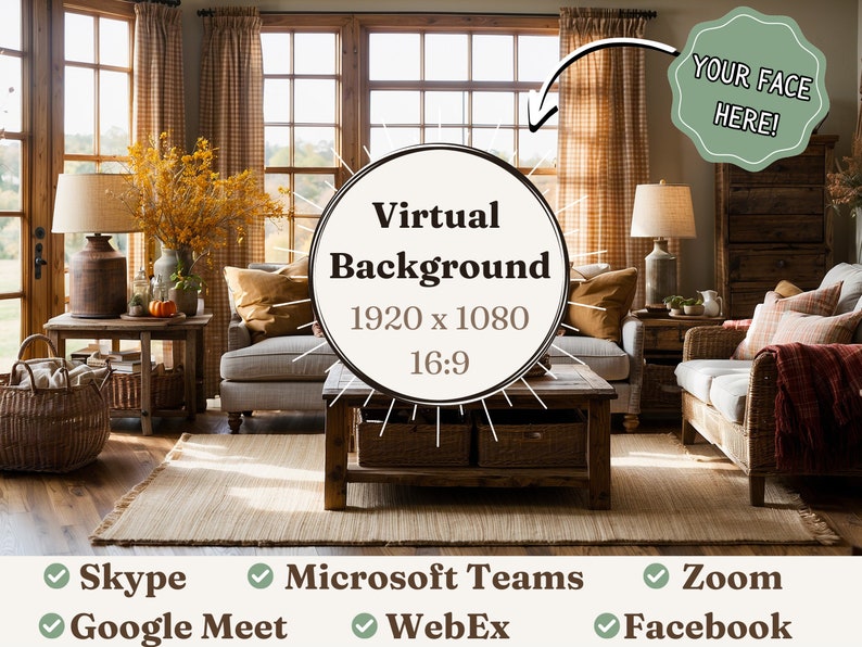 Virtual Background - Cozy Fall Den | HD Quality | Personalize Your ...