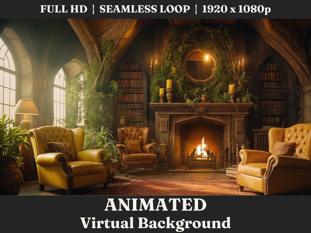 ANIMATED Cozy Warm Library Background Video, Streaming Background Loop ...